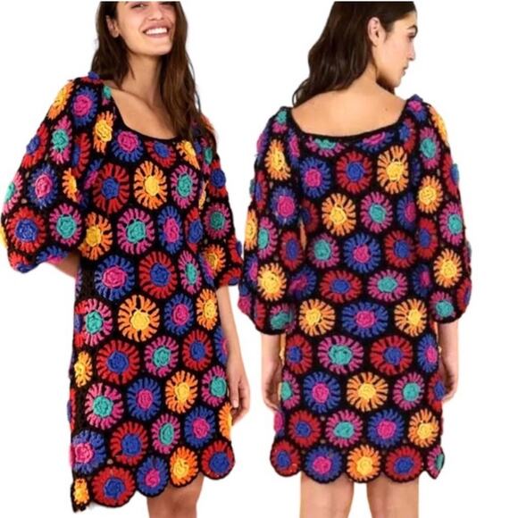 FARM Rio | Dresses | Farm Rio Crochet Flowers Mini Dress Granny Square ...